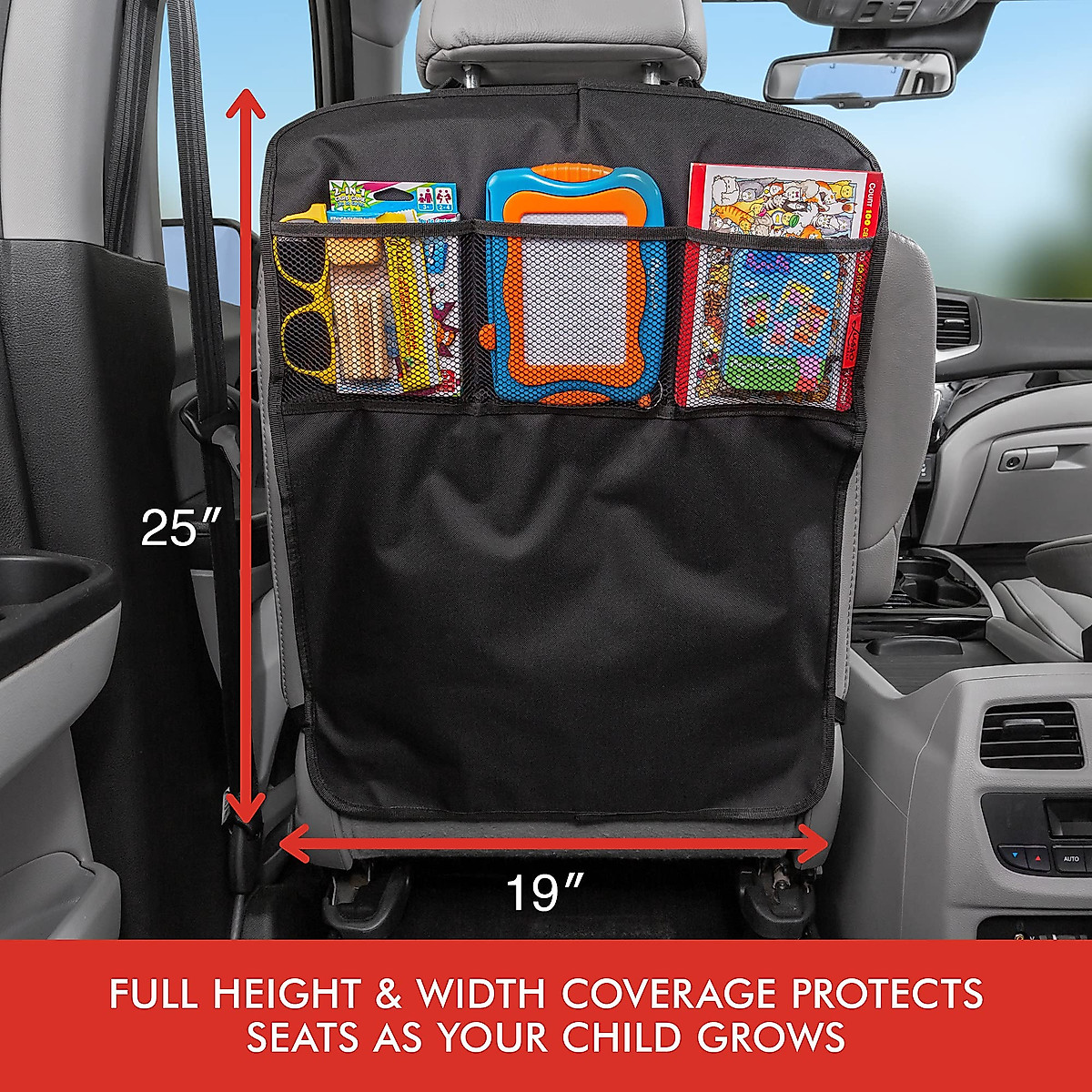 Lusso Gear Two Pack of Car Seat Protector (Black) + Two Pack of Heavy Duty Kick Mats (Black), Waterproof, Protects Fabric or Leather Seats, Premium Oxford Fabric, Travel Essentials…