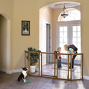 Richell Wide Premium Plus Freestanding Pet Gate with Door, 55" to 84" Wide Dog Gate