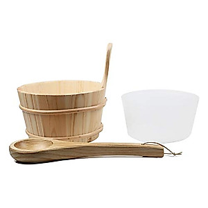 Kakunm Sauna Bucket and Ladle, Wooden Sauna Bucket Sauna Accessories for Men Women, Sauna Wood Bucket Set Cedar Made of Premium Finland Pinewood