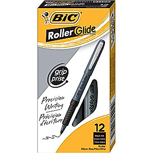 BIC Grip Stick Roller Ball Pen, Micro Fine Point (0.5 mm), Black, 12 Pens (GREM11BK)