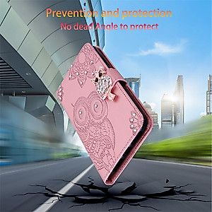 Ephoou Compatible with Apple iPhone 15 Flip Glitter Wallet Case for Women, Pu Leather with Card Slots Crystal Diamond Owl Embossing Shockproof Cover Case for iPhone 15 MTY-Rose Gold