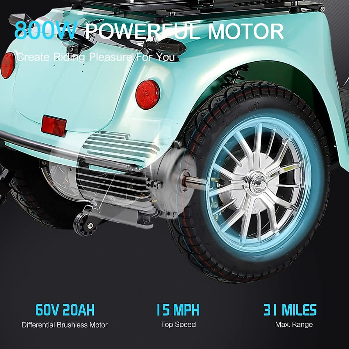 Mobility Scooters for Seniors, 4 Wheel Powered Mobility Scooters, Electric Wheelchairs for Adults, Electric Powered Wheelchair Device, Long Range Power Extended Battery for Travel（Green）