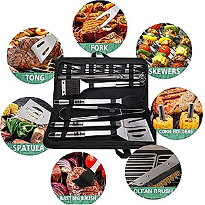 BBQ Accessories Kit - 20pcs Stainless BBQ Grill Tools Set for Smoker Camping Barbecue Grilling Tools BBQ Utensil Set Outdoor Cooking Tool Set with Canvas Bag Gift for Thanksgiving Day, Christmas