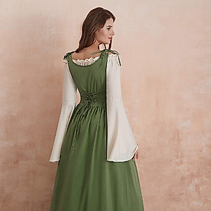 Abaowedding Womens's Medieval Renaissance Costume Cosplay Chemise and Over Dress (L/XL, Green)
