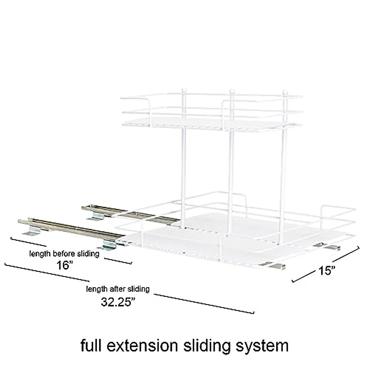 Household Essentials Glidez Paint-Finished Steel Pull-Out/Slide-Out Storage Organizer with Plastic Liners for Under Sink or Cabinet Use- 2 -Tier Design - Fits Standard Size Cabinet or Shelf, White