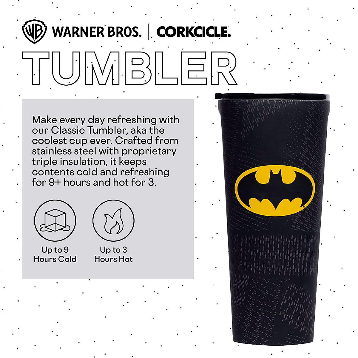 Corkcicle x Warner Brothers Batman Classic Insulated Coffee Mug with Lid, 24 oz – Stainless Steel Travel Tumbler Keeps Drinks Cold 9+hrs, Hot 3hrs – Cupholder Friendly Travel Coffee Tumbler