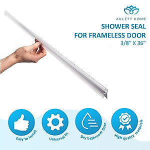 Aulett Home Frameless Shower Door Bottom Seal with Drip Rail - 3/8" x 36" Sweep - Glass Door Seal Strip to Stop Shower Leaks