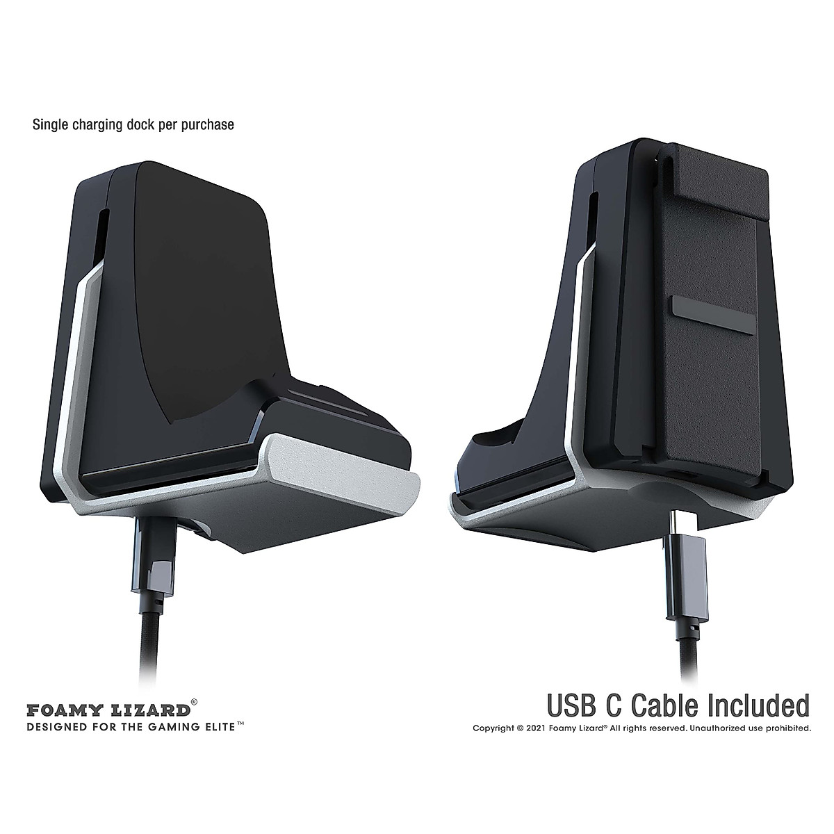 Foamy Lizard PS5 Controller Charger Console and Wall Mount for Playstation 5 DualSense Fast Charging Station Hanging Dock, Headphone Hook, LED Indicator, Overcharge Protection (PS5 White+Black)