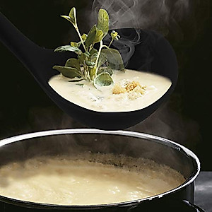 KUFUNG Silicone Ladle Spoon, Seamless & Nonstick Kitchen Soup Ladles, BPA-free & Heat resistant up to 480°F, Non-Stick Kitchen Cooking Utensils Baking Tool (Black)