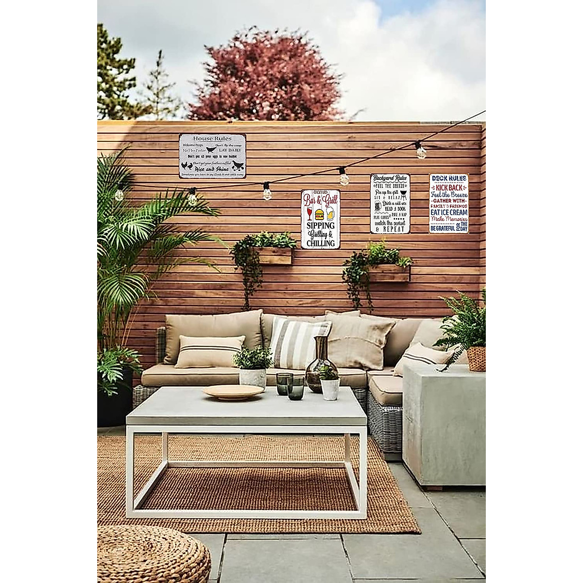 Welcome to Our Patio Where Our Neighbors Listen to Good Music Whether They Want to or Not Retro Metal Tin Sign Animal Farm Wall Hanging Art Antique Plaque Garden House Sign 8x12 Inc