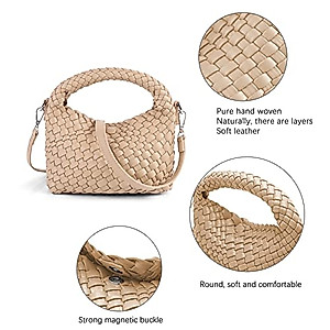 Women Woven Tote Small Crossbody Bag, Weave Quilted Purse Square Shoulder Bag Woven Handbag with Detachable Strap (Khaki)