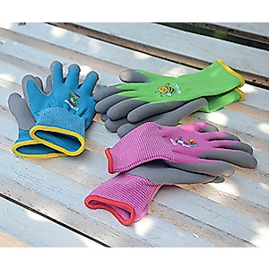 KDK Ages 3-5 Kids Gardening Gloves,Yard Work Gloves for Toddlers, Youth, Girls, Boys, Childrens, Soft Safety Rubber Gloves (Small Age 3-5, 3 Pairs Green, Blue&Pink)