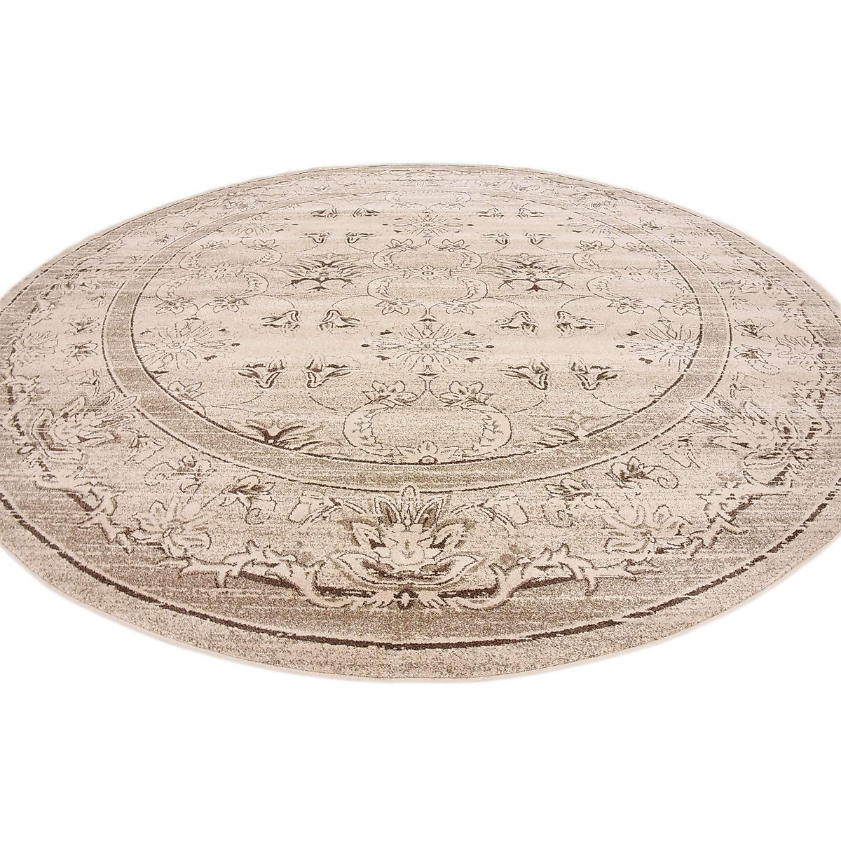 Unique Loom La Jolla Collection Botanical, Contemporary, Traditional, Rustic, Border Area Rug, 12' 2" Round, Ivory/Beige