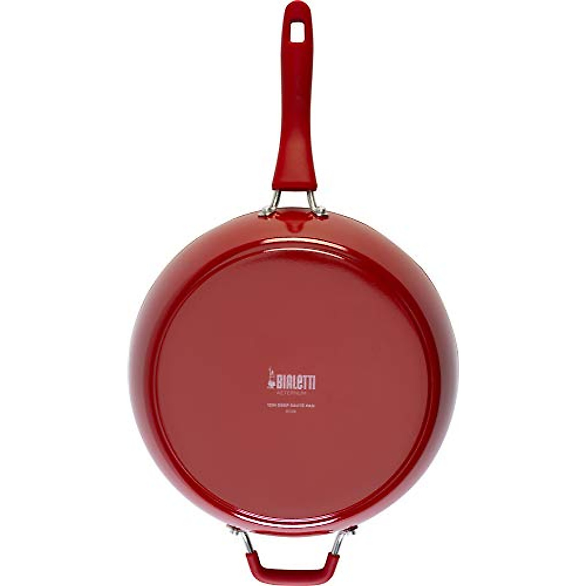 Bialetti Aeternum Nonstick White Ceramic Cookware, 12" Covered Lid Saute Pan, Red & White
