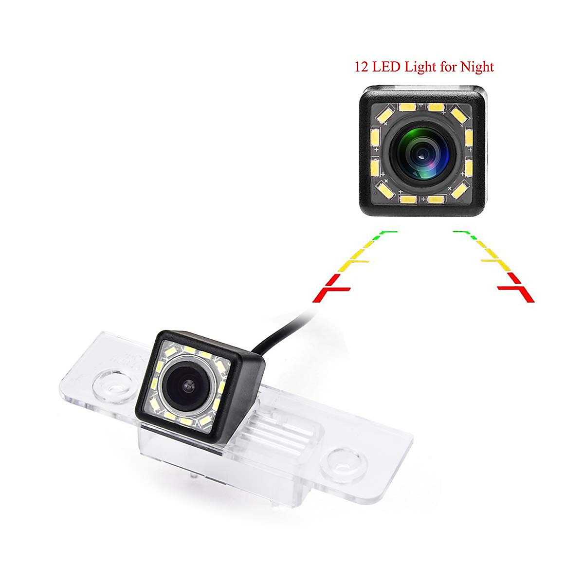 eHANGO Car Rear View Camera with 4 Pin to RCA Cable Bracket License Plate Lights Housing Mount for Ford Mondeo/Ford Fusion/Ford Fiesta/Ford Classic/Ford Ikon/Ford Flex (12 LED)