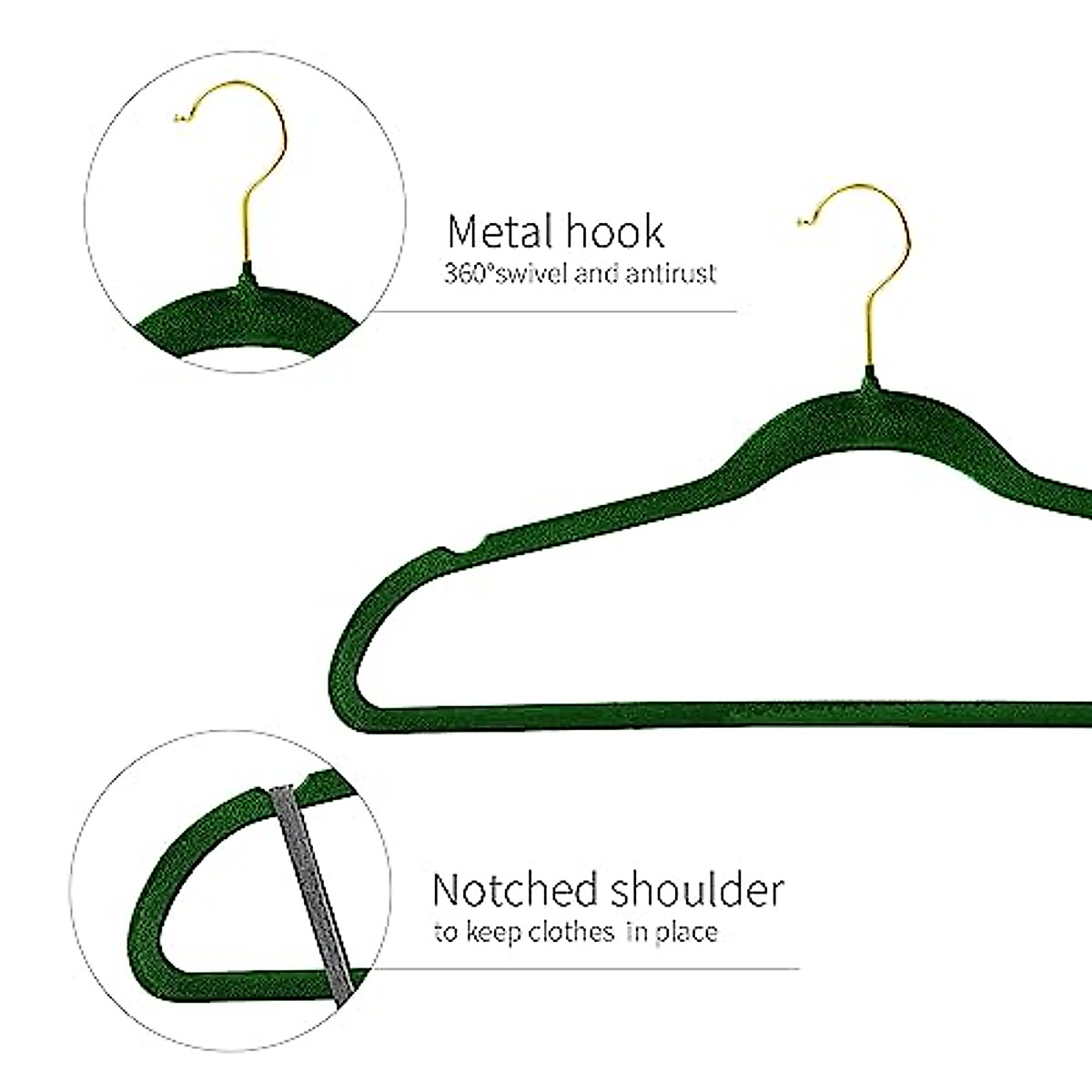 ManGotree Velvet Suit Hangers with 360 Swivel Gold Hook, Non-Slip Coat Hangers, Ultra-Slim Space Saving Hangers, Sturdy & Durable Clothes Hangers, 36 Pack (Green)
