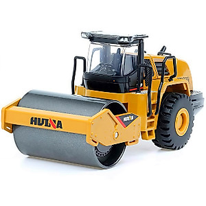 Gemini&Genius Road Roller Toy for Kids, Heavy Duty Construction Vehicle Toys 1-50 Scale Alloy Road Truck, Engineering Car Toy Collection, Display and Play for Kids (Brown)