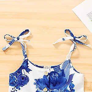 YOUNGER TREE 1-5T Toddler Kids Girls Summer Dress Sling Blue Floral Casual Dress Pattern Girls Party Dress Sleeveless (12-18 Months, Blue Flora Strap Dress, 12_Months)