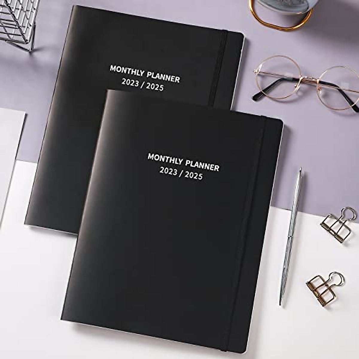 Monthly Planner/Calendar 2023-2025 - July 2023-June 2025, Monthly Academic Planner 2023-2025, 9" x 11", 2-Year Monthly Planner with inner Pocket, Flexible Embossed Cover, Elastic Closure, Great for Organizer