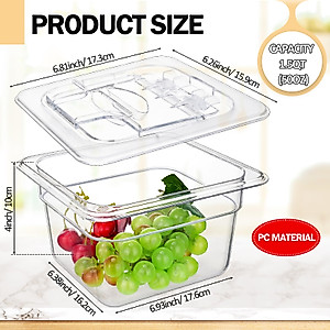 Geetery 12 Pack 1/6 Size 4'' Deep Polycarbonate Food Pan with Lid Clear Stackable Plastic Pan Restaurant Food Storage Containers with Hinged Lids for Hotel Supplies