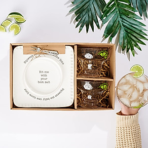 Mud Pie Margarita Gift Box | Includes 2 Margarita Glasses and Lime and Salt Rimmer