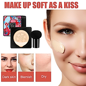 Mushroom Head Air Cushion CC Cream,BB Cream,Foundation Full Coverage Foundation, Moisturizing CC Foundation Concealer Makeup, Long Lasting Matte Cushion Foundation （Natural）