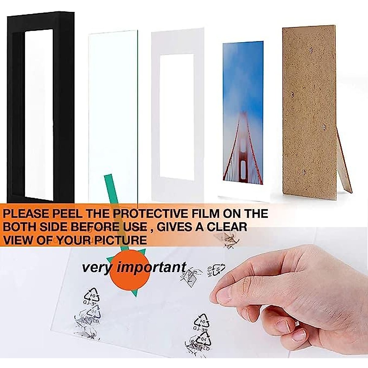 AINAHYVA Picture Frames 8x10 Picture Frame Set of 3, Made of High Definition Plastic Glass for 5x7 with Mat or 8x10 Without Mat, Table Top and Wall Mounting Decor, Pre-Installed Wall Mounting Hardware (Black)