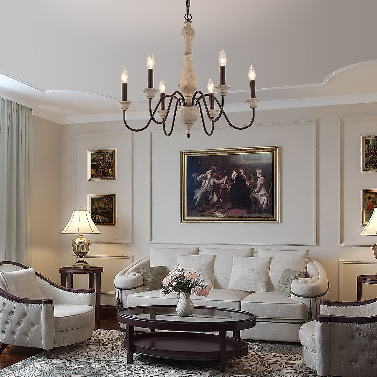 MEIXISUE French Country Chandelier,Farmhouse Vintage Antique Chandelier Pendant Light Fixtures for Kitchen Island Dining Room Living Room Foyer Entryway Office UL Listed