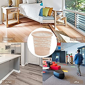 3 Pcs Plastic Mesh Waste Basket,4 Gallon Round Garbage Trash Can Light Wastebasket for Office Home Bedroom Bathroom Kitchen Dorm Room (Khaki)