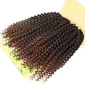 LADY MIRANDA Brown Color Afro kinky Curly Braiding Hair Extensions Jerry Curl Crochet Hair 3X Braid Hair Mixed Dark Brown to Light Brown Short Synthetic Hair Styles (Black&brown)