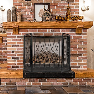 Large Metal 3-Panel Fireplace Screen Black Decorative Wrought Iron Mesh Fireplace Gate 51''(L) x 32''(H)