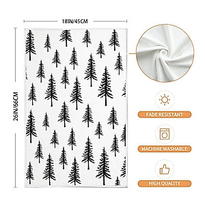 ARKENY Christmas Dish Towels for Christmas Decor Black Xmas Tree Kitchen Towels 18x26 Inch Grey Stripe Washcloths Seasonal Merry Christmas Hand Towel for Bathroom Set of 2 AD015