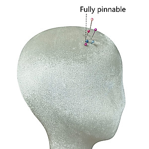 DE-LIANG Female Velvet Head Dress Form Mannequin Fully Pinnable Head for Hat Wig Jewelry Earring Scarves Display Clothing Fabric Head Model for Sale Silver Grey40cm