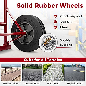 Goplus Hand Truck, P-Handle Hand Truck Dolly w/Vertical Loop Handle, 10” Rubber Wheels, 15”x8” Foldable Nose Plate, 660LBS Capacity, Heavy Duty Metal Dolly Cart for Lifting, Stairs (Red)