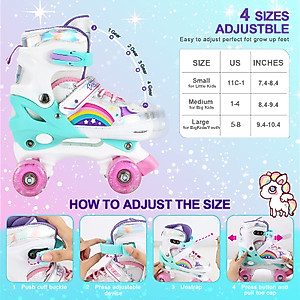 Girls Roller Skates for Kids Child Toddler Beginners, Adjustable 4 Sizes Roller Skates for Adult and Youth with All Light Up Wheels, Patines para niñas for Outdoor Indoor Sports, Medium