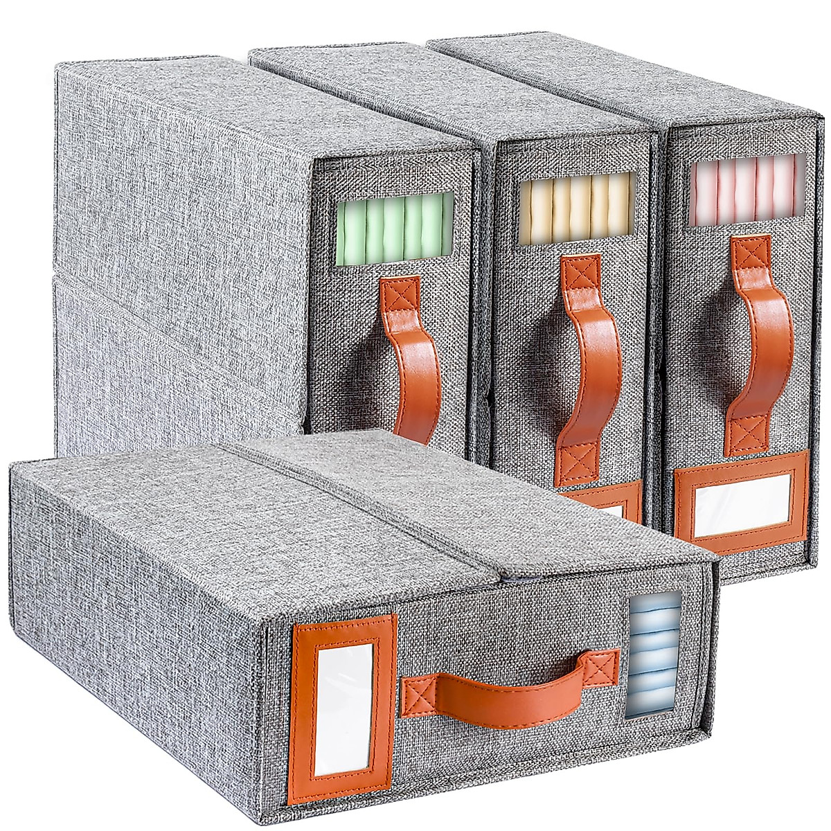 TOPGROT Bed Sheet Organizers and Storage 4 Pack, Foldable Sheets Organizer for Linen Closet with Window and Label, Bedding Storage Box for Blanket, Duvet Cover Set, Queen and King Sheets Set