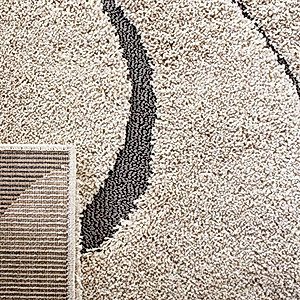 SAFAVIEH Florida Shag Collection Area Rug - 5'3" x 7'6", Cream & Grey, Non-Shedding & Easy Care, 1.2-inch Thick Ideal for High Traffic Areas in Living Room, Bedroom (SG471-1180)