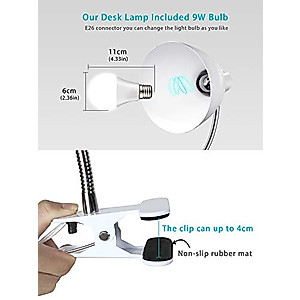 Desk lamp Eye-Caring Table Lamps, 360°Rotation Gooseneck Clip on Lamp, Clip On Reading Light, Portable Reading Book Light, Clamp Light, Study Desk Lamps for Bedroom and Office Home Lighting (White)
