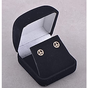14K Solid Yellow Gold Womens Round Cubic Zirconia Cz Small Peace Sign Hipster Stud Earrings Perfect for Ladies - 0.27in