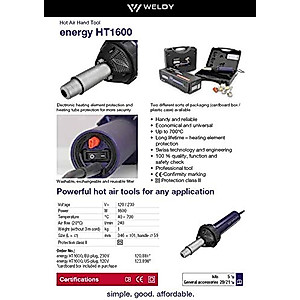 Weldy 1600W Professional Hot Air Equipment Hot Blast Torch Overlap Air Welding Gun Welder Pistol Tool Hot Air Gun, 120V and Flat Nozzle, Perfect for Welding Tpo Roofing Membrane, DIY Tool