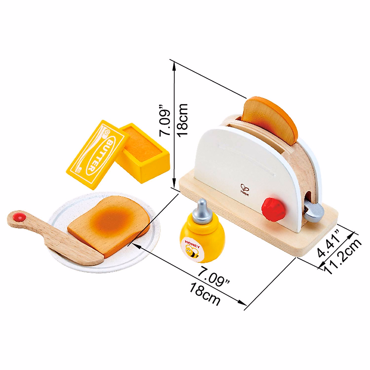 Hape White Wooden Pop-Up Toaster Set Pretend Play Breakfast Accessories for Preschoolers