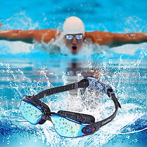 Rapidor Swim Goggles for Men Women Teens, Anti-Fog UV-Protection Leak-Proof, RP905 Series Multiple Choices (Black- Mirrored Lenses)