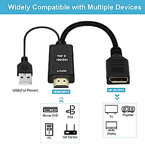 FERRISA 4K@60Hz HDMI to DisplayPort Cable Adapter/Converter with USB Power, Male to Female HDMI to DP Adaptor for Monitor, Support HDMI2.0 HDCP2.2, Compatible with , PS5, NS, Mac Mini(NOT USB Port)