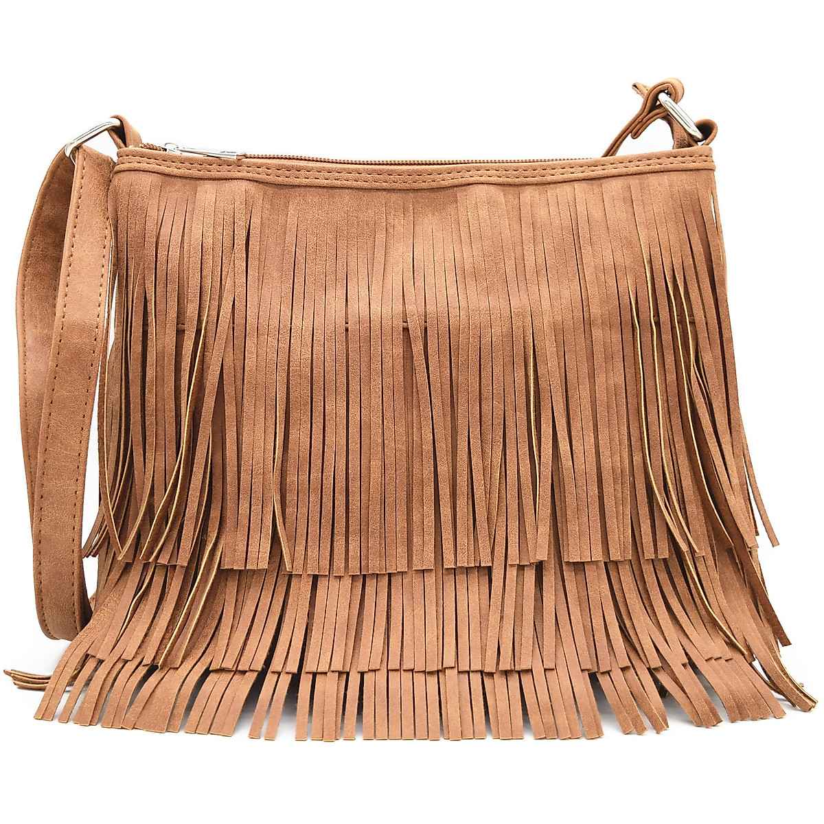 Western Cowgirl Fashion Style Leather Fringe Crossbody Handbags Women Purse Country Everyday Shoulder Bag (Cognac)