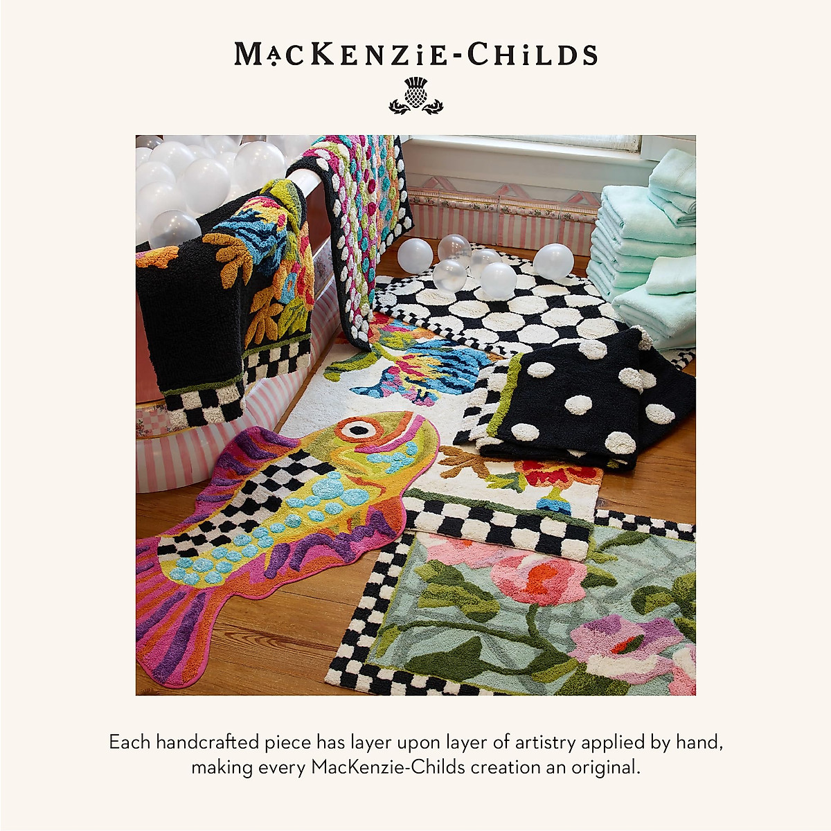 MACKENZIE-CHILDS Bath Rug, Bath Mat for Bathroom Use, Cotton Rug, Chelsea Garden