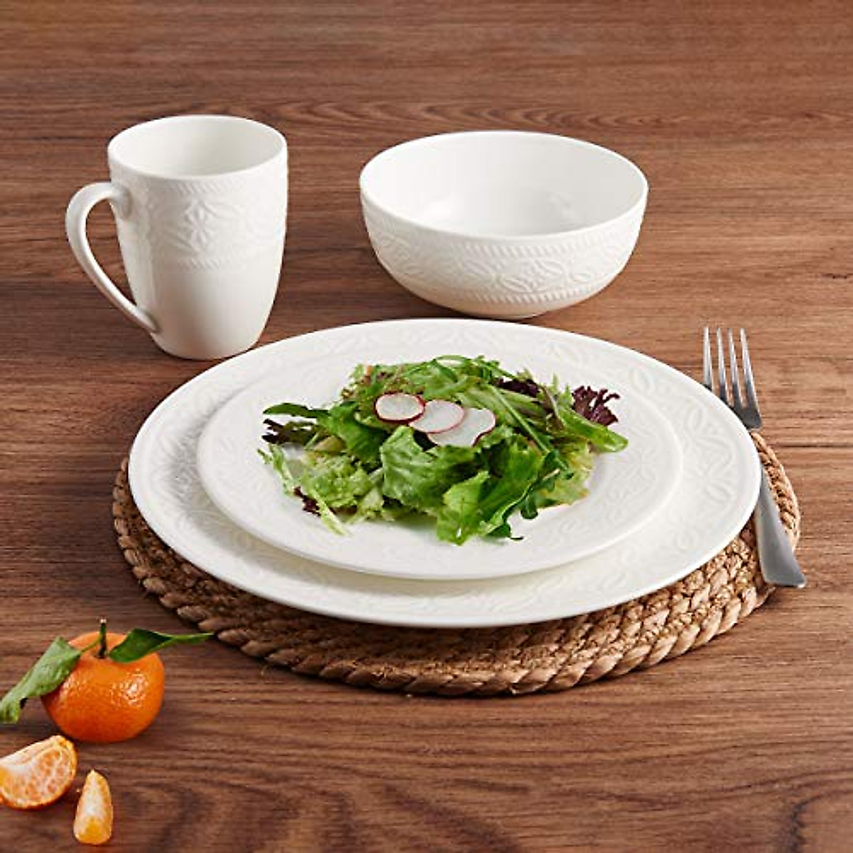 Mikasa Indira Chip Resistant 16-Piece Dinnerware Set, Service For 4, White