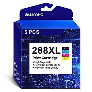 Mooho 288XL Ink Cartridges Replacement 288 Ink Cartridges for XP-440 XP-446 XP-330 XP-340 XP-430 XP-446 Ink Cartridges (2 Black, 1 Cyan, 1 Magenta, 1 Yellow, 5 Pack)