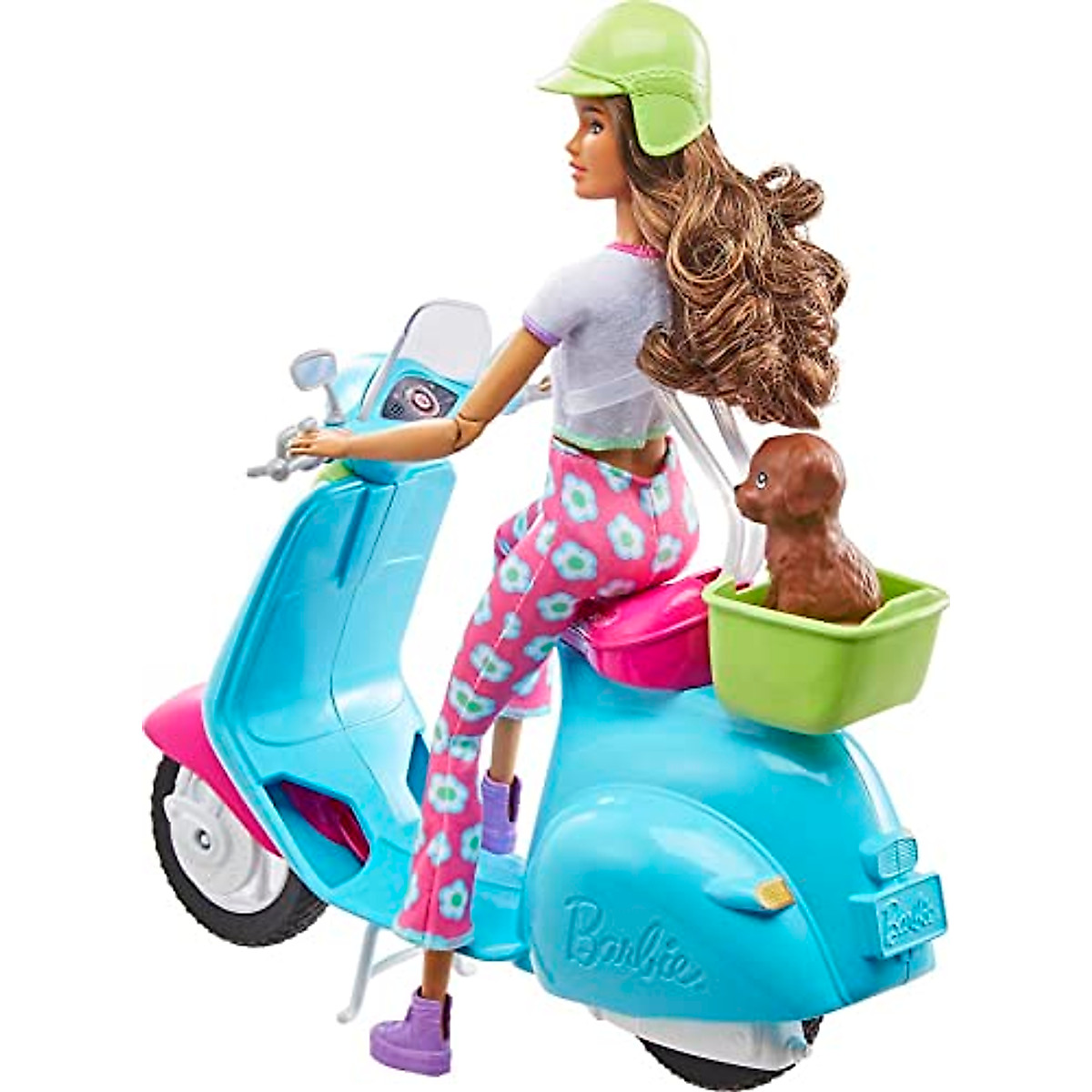 Barbie Fashionistas Doll and Scooter, Travel Playset with Stickers, Pet Puppy and Themed Accessories like Map and Camera (Amazon Exclusive)