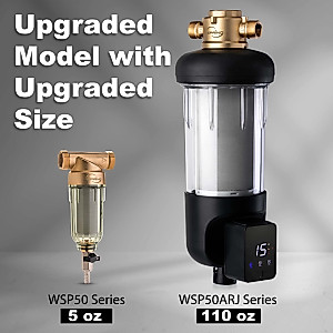 iSpring WSP50ARJ Spin-Down Sediment Water Filter, Upgraded Jumbo Size, Large Capacity, Reusable with Touch-Screen Auto Flushing Module, Brass Top Clear Housing, 50 Microns