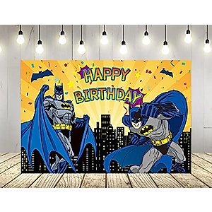 Black Bat Hero Backdrop for Birthday Party Supplies Superhero Batman Baby Shower Banner for Birthday Party Decoration 5x3ft